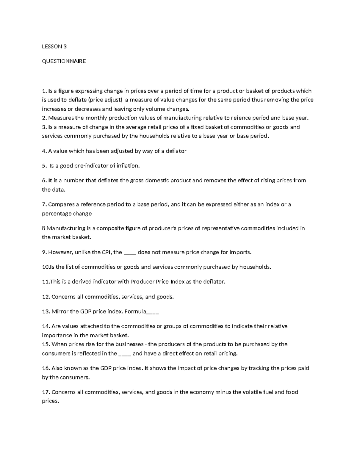 Lesson 3 Questionnaire - LESSON 3 QUESTIONNAIRE Is a figure expressing ...