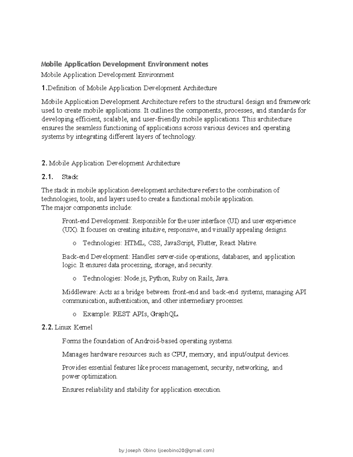 Mobile Application Development Environment Notes (Course Code: MAD101 ...