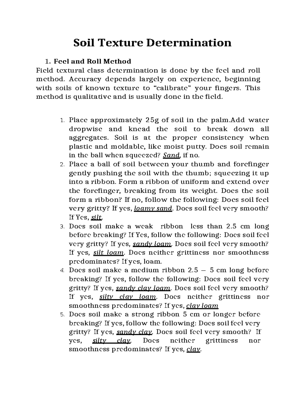 Soil Texture Determination Methods: Feel & Roll and Hydrometer ...