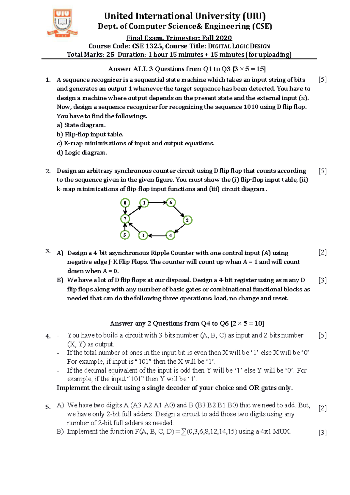 CSE 1325 Final Exam - Digital Logic Design Fall 2020 - Studocu
