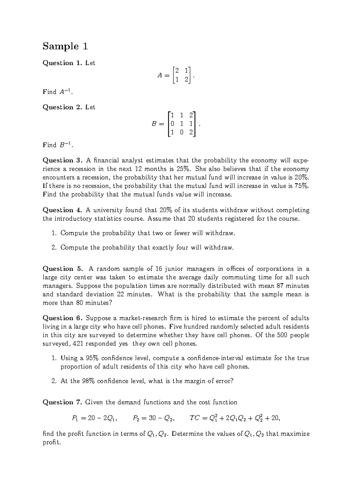 Sample Solutions for MATH 101: Probability and Statistics Exam - Studocu