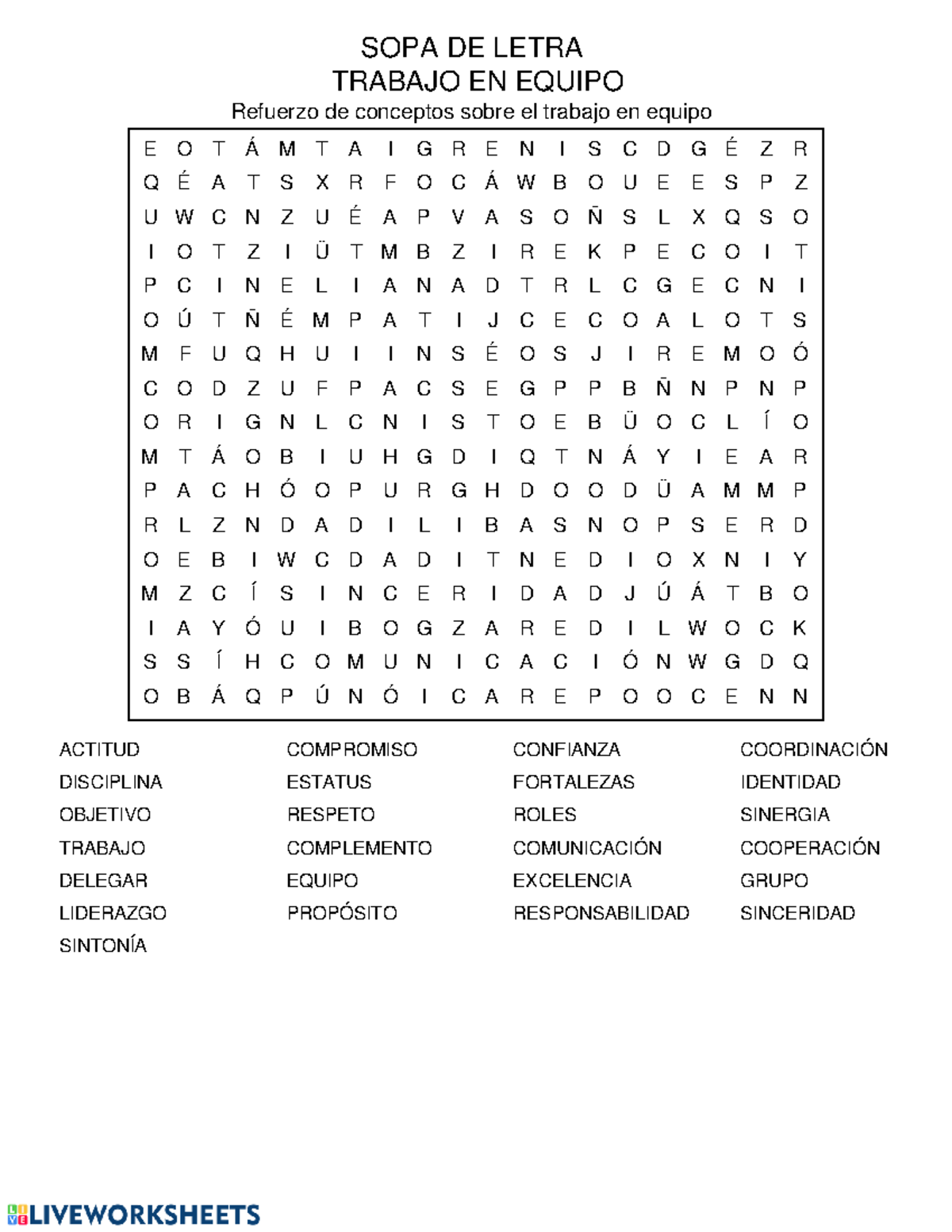 8270224263736 - Sopa de letras sobre conceptos de trabajo en equipo ...