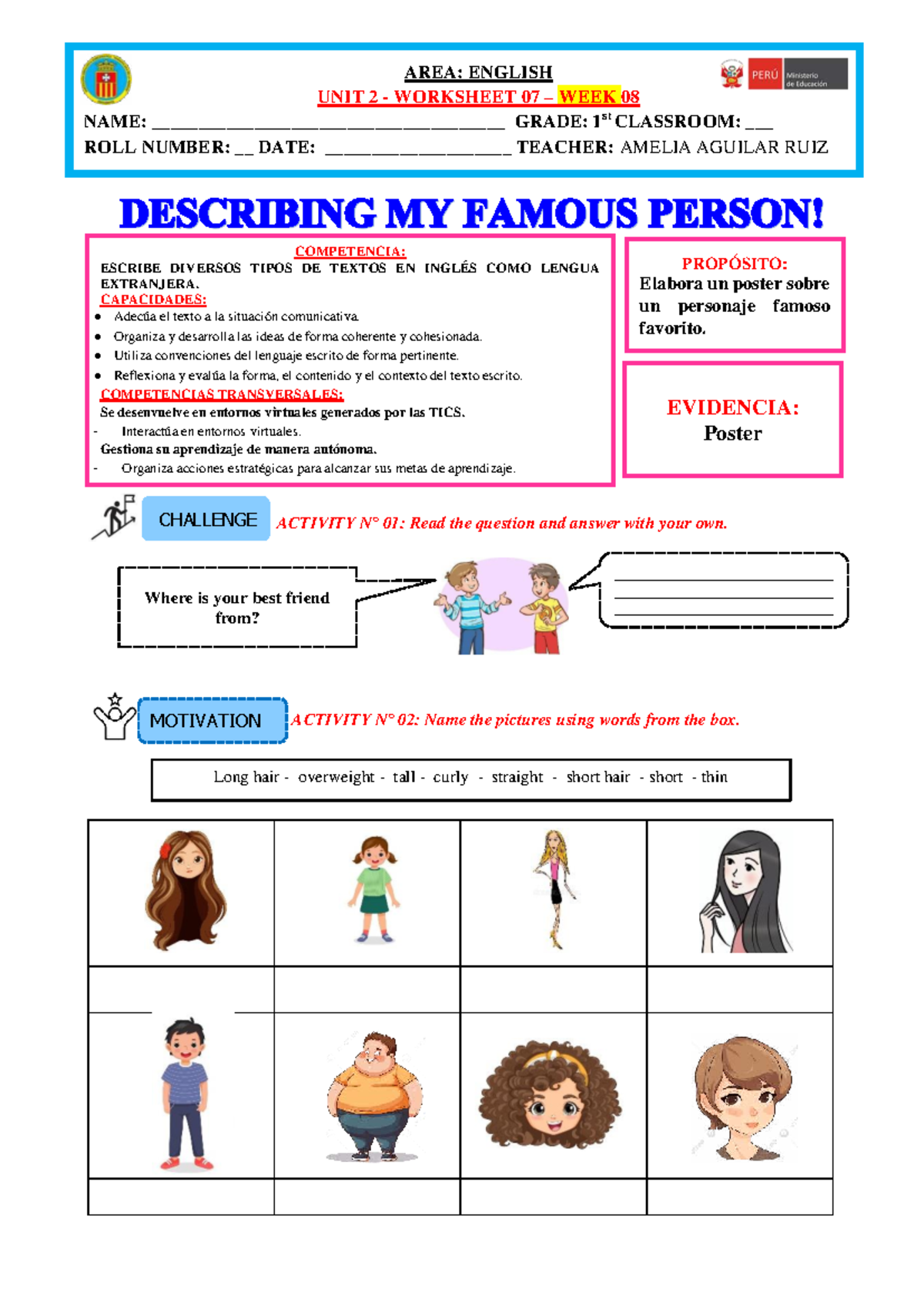 Worksheet Writing - WEEK 08 - UNIT 2: Famous Person Poster - Studocu