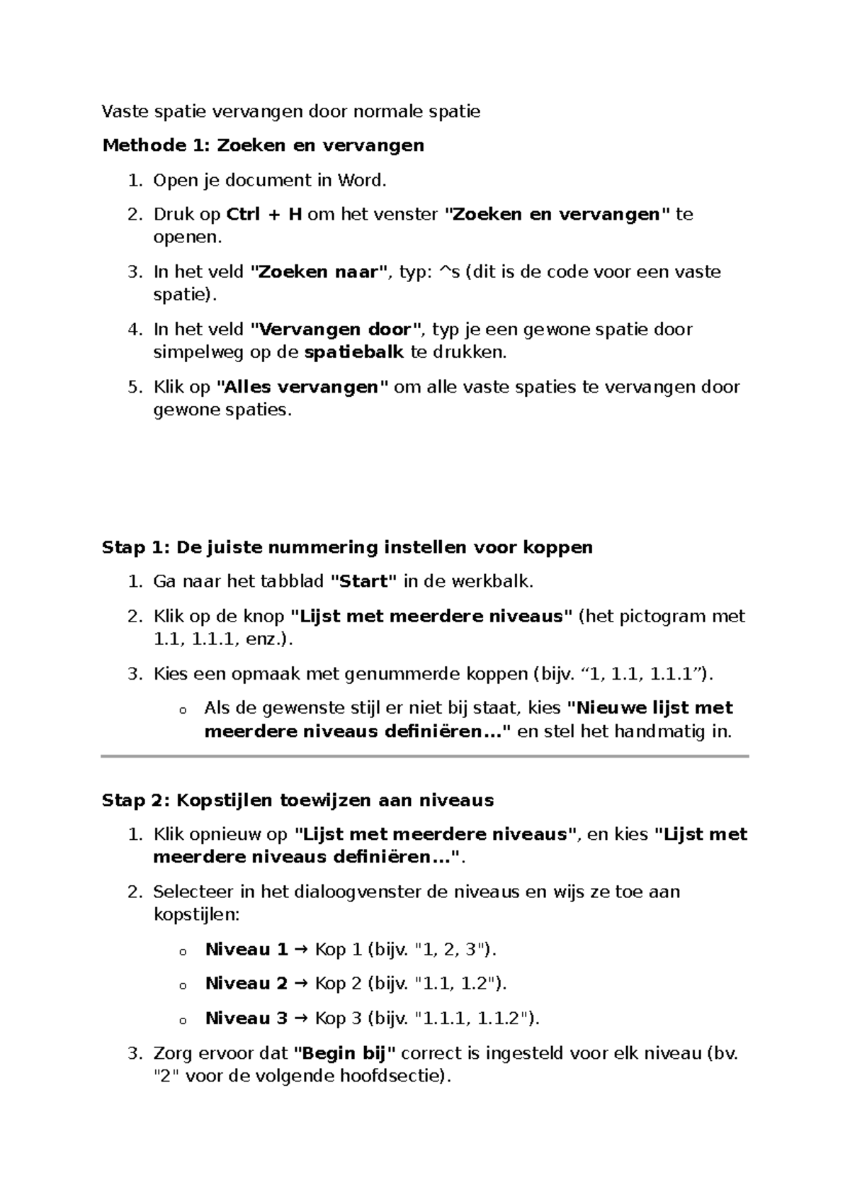 Examenhandleiding Microsoft Word: Spaties en Nummering Instellen - Studocu