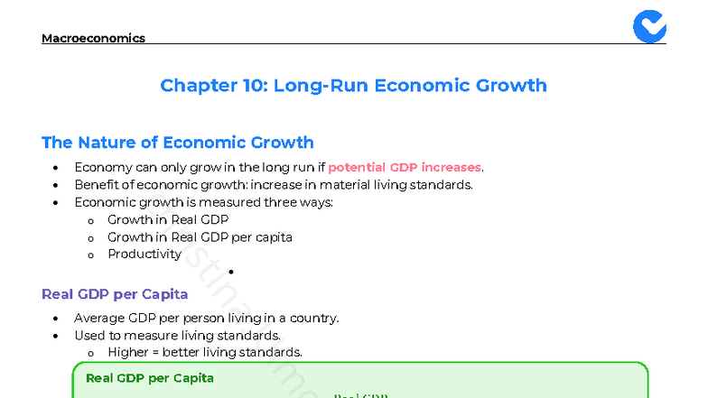 Macroeconomics Chapter 10: Understanding Economic Growth Factors - Studocu
