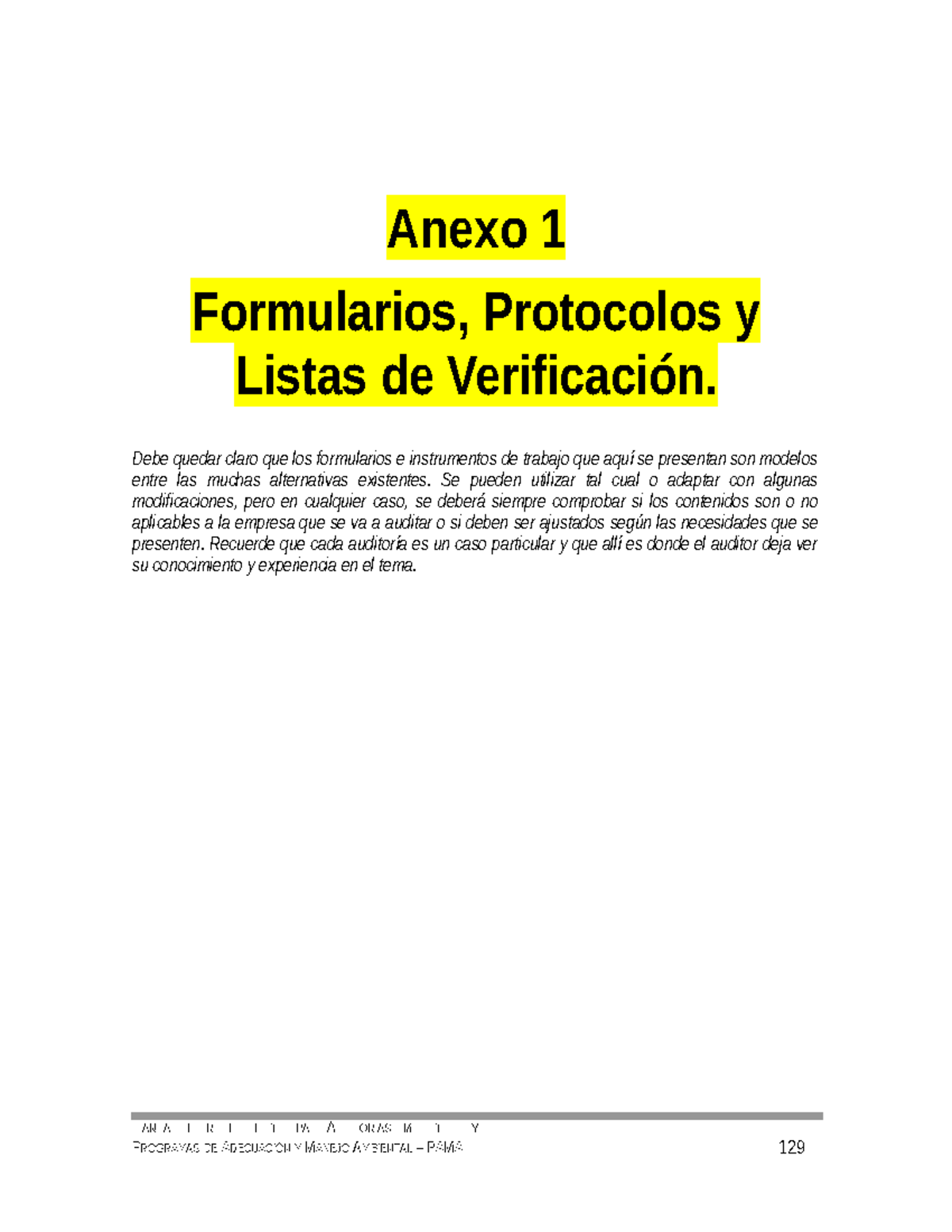 Anexo 1: Formularios y Protocolos para Auditorías Ambientales PAMA ...