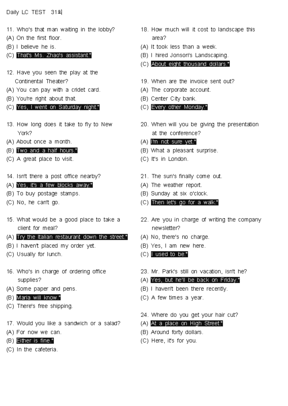 Daily LC Test 31: Conversations and Questions Analysis - Studocu