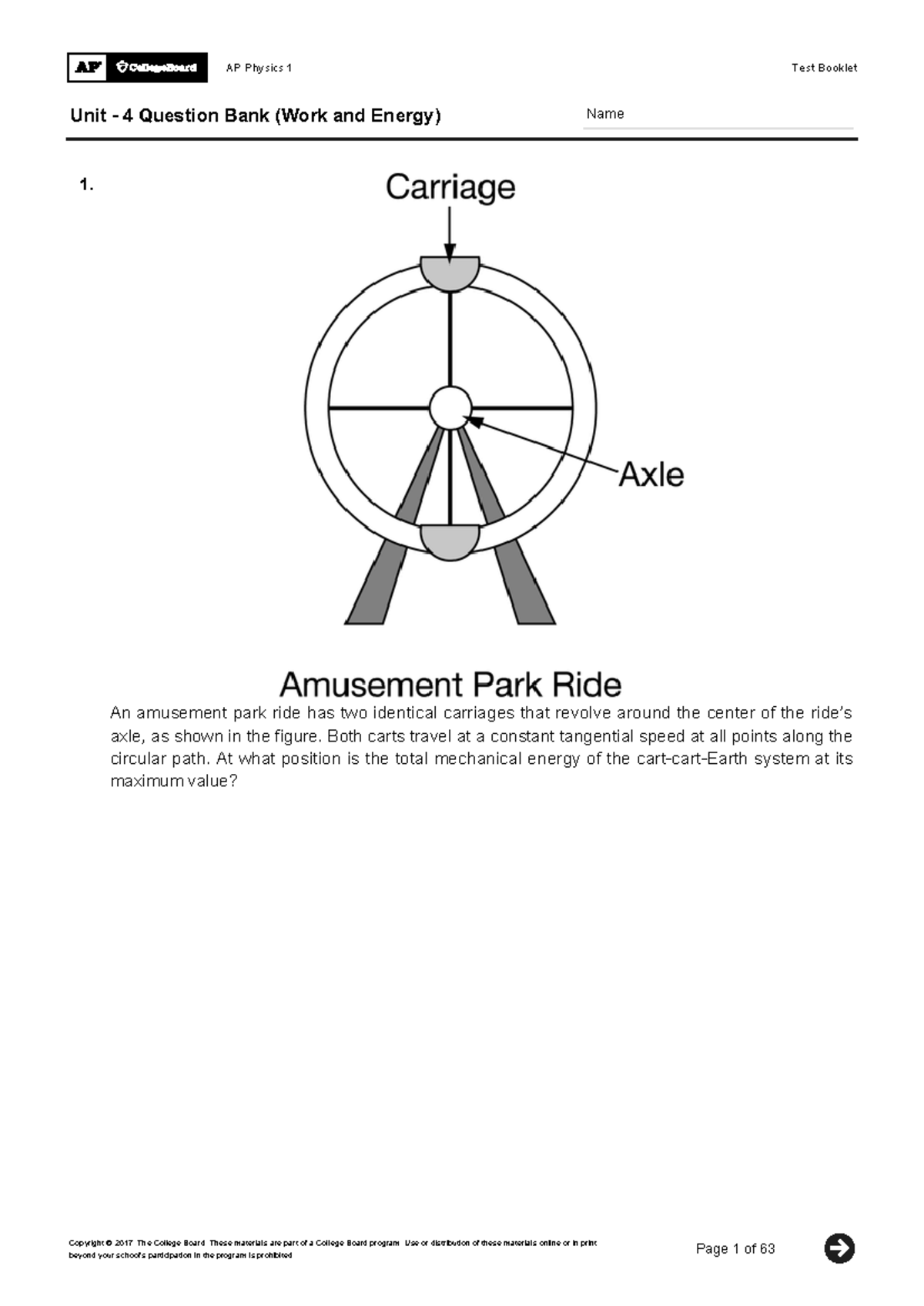AP Physics 1 Unit 4 MCQ Question Bank (Work and Energy) - Studocu