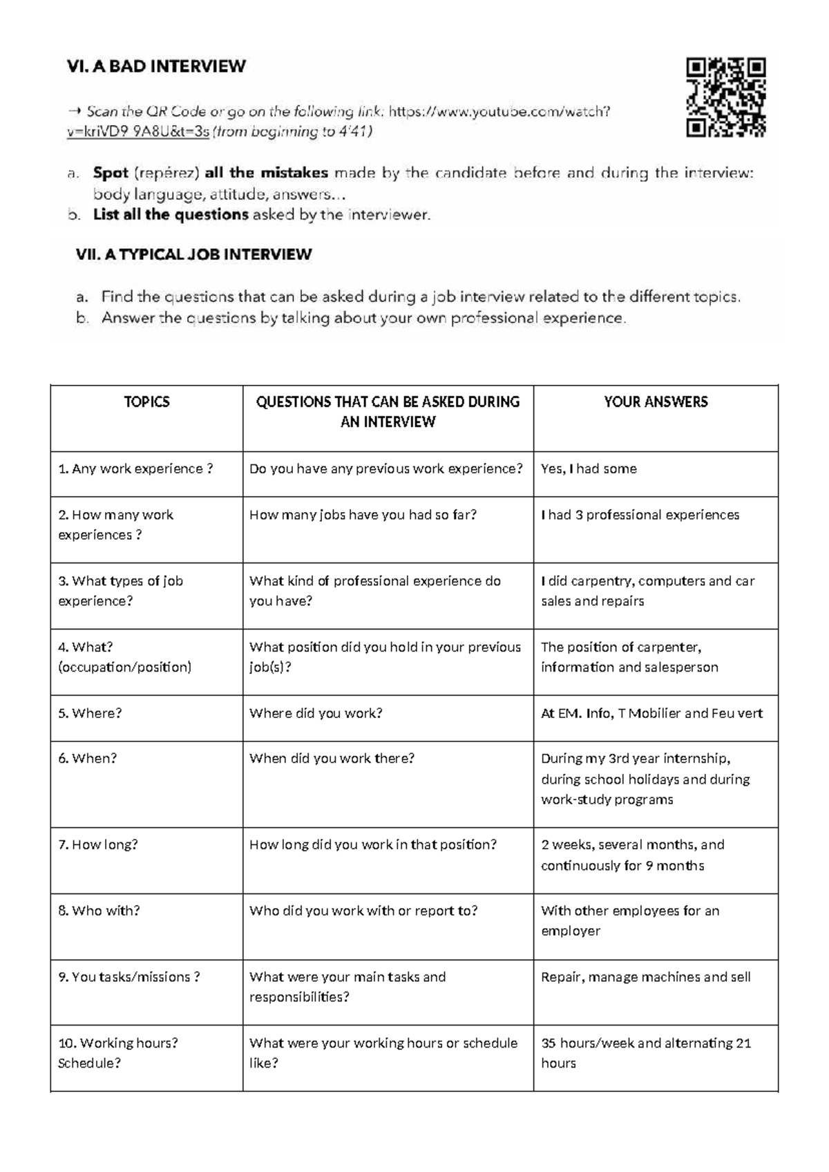 Interview Questions and Answers for English Recruiting Students (Final ...