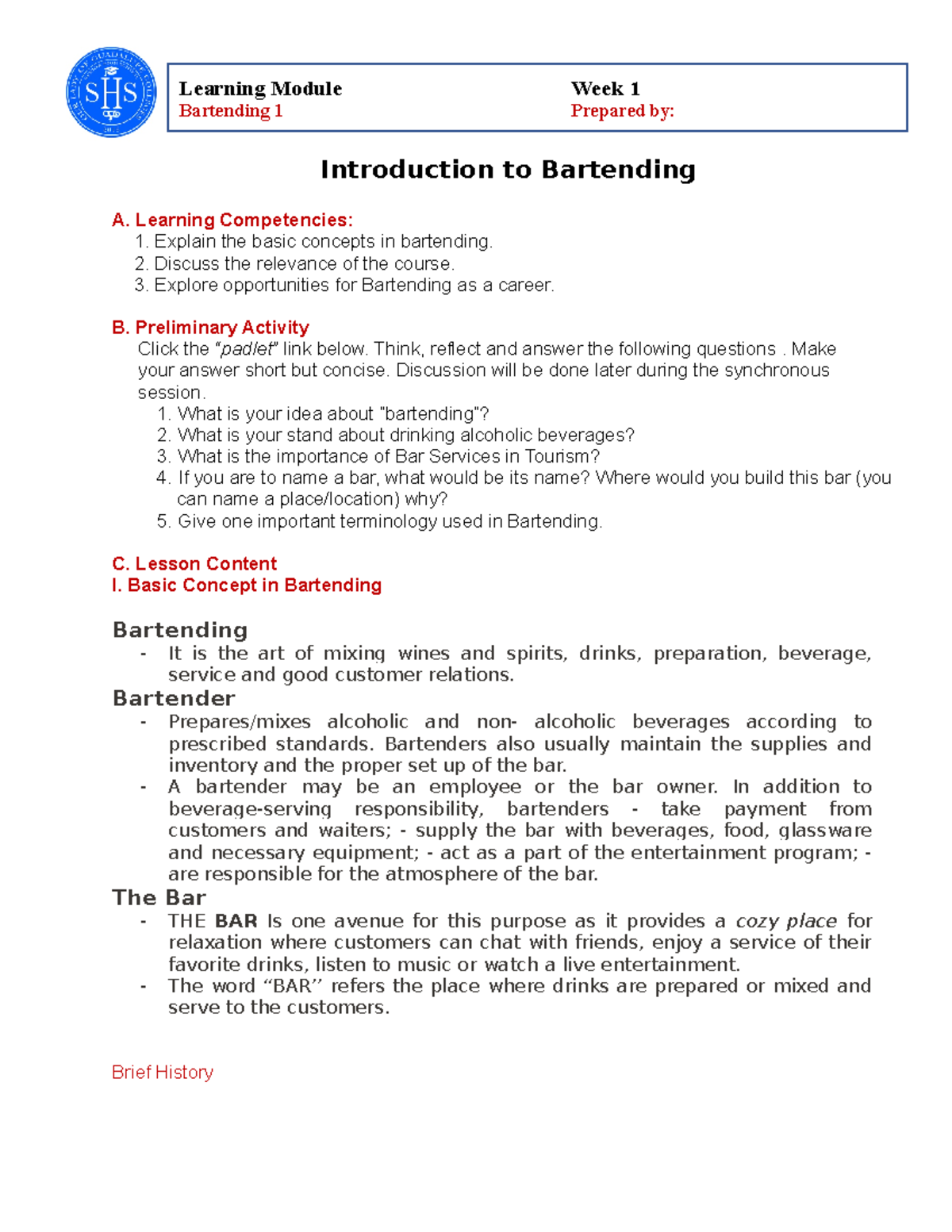 Introduction to Bartending: Concepts & Career Opportunities - Studocu