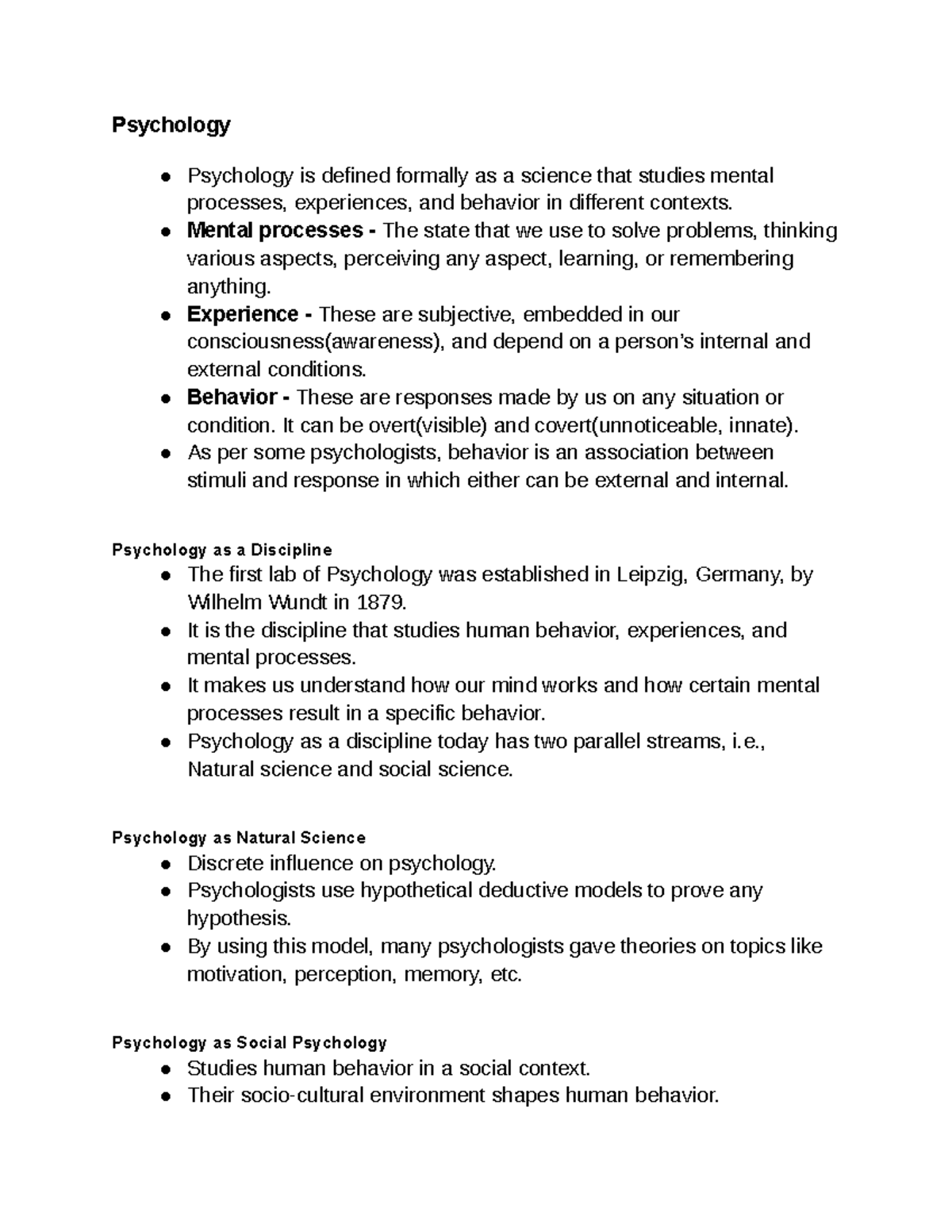 Psychology Class 11 Complete Chapter Notes - Studocu