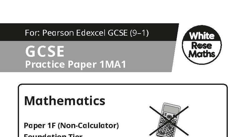 Year 11 GCSE 1MA1 Maths Practice Paper 1F 2022 - Studocu