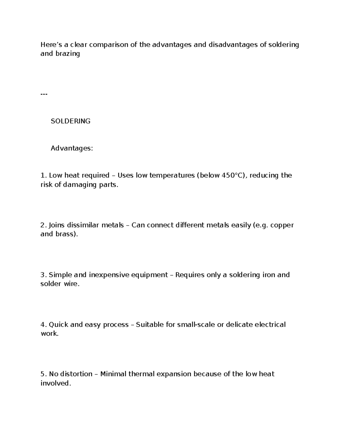 SOLDERING & BRAZING: Pros & Cons Comparison Notes - Studocu