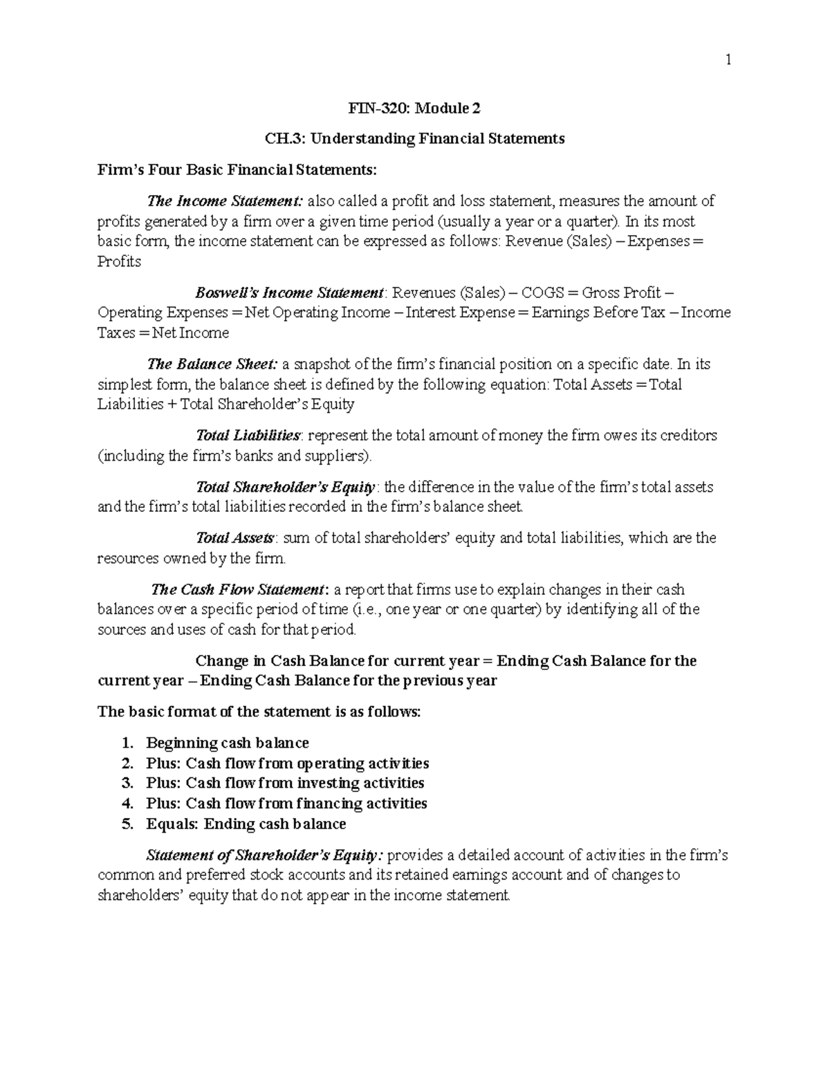 FIN-320 Module 2: Financial Statements and Analysis Insights - Studocu