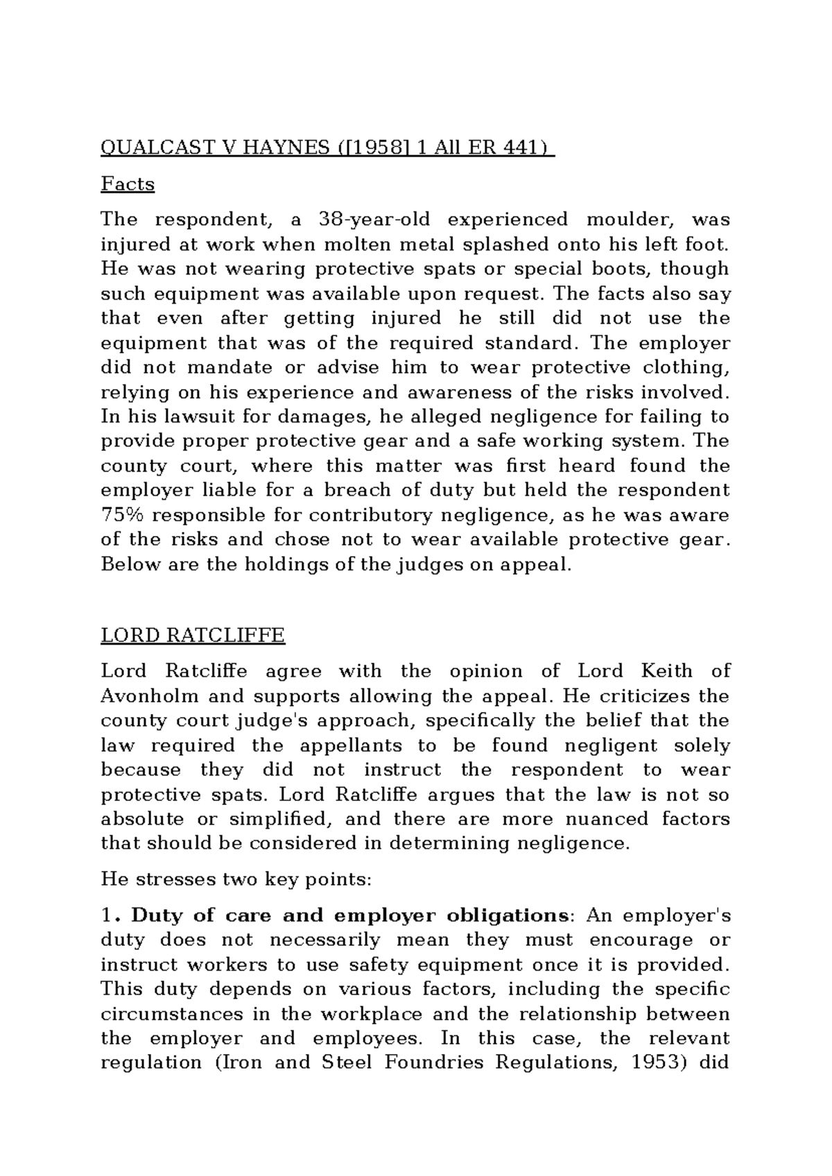 Qualcast v Haynes - Case Study Analysis and Judicial Opinions - Studocu