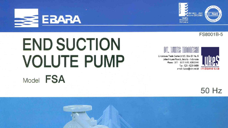 Ebara Centrifugal End Suction Pump - FSA Model Overview - Studocu