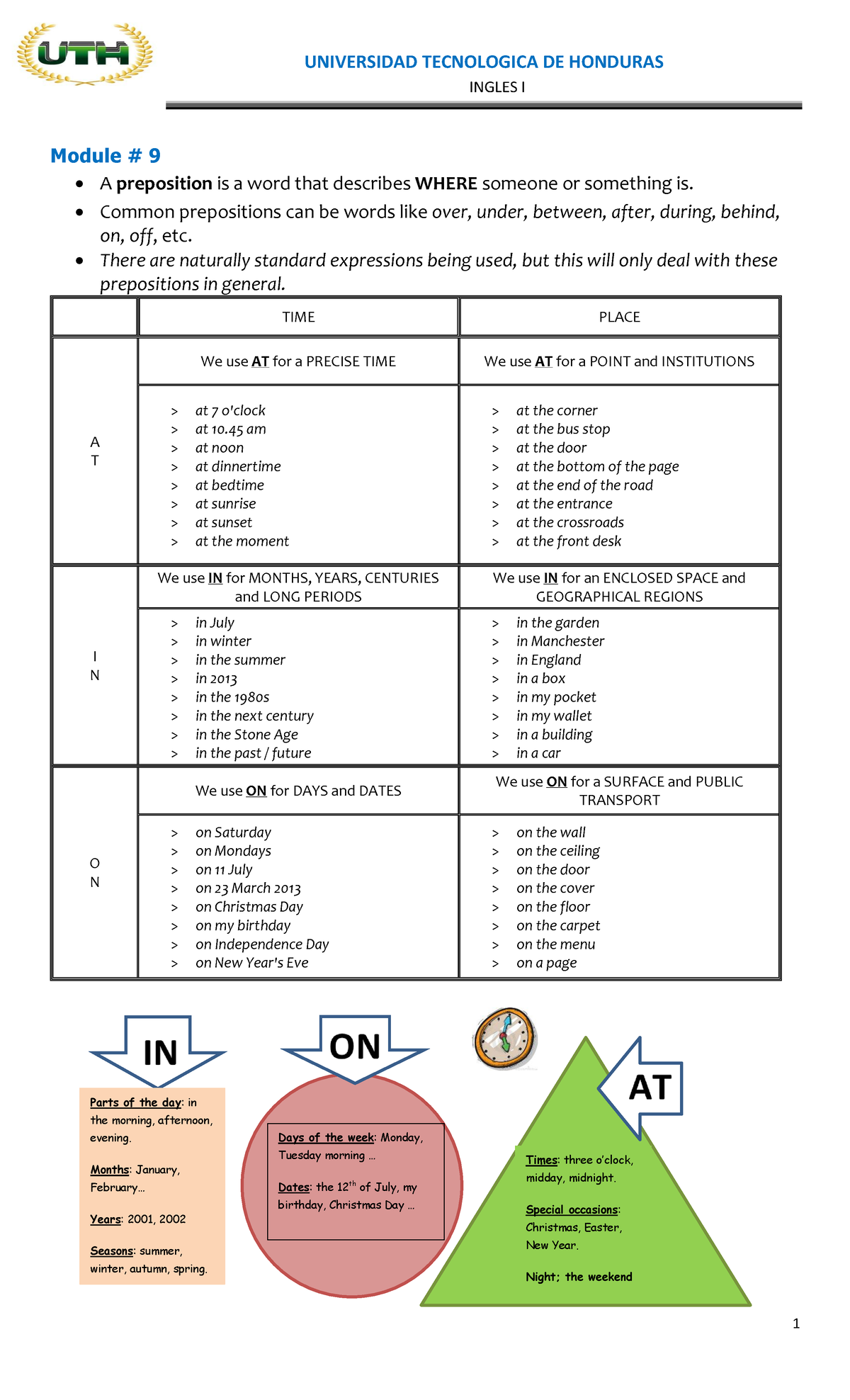Modulo 9: Prepositions in English I - Homework Guide - Studocu