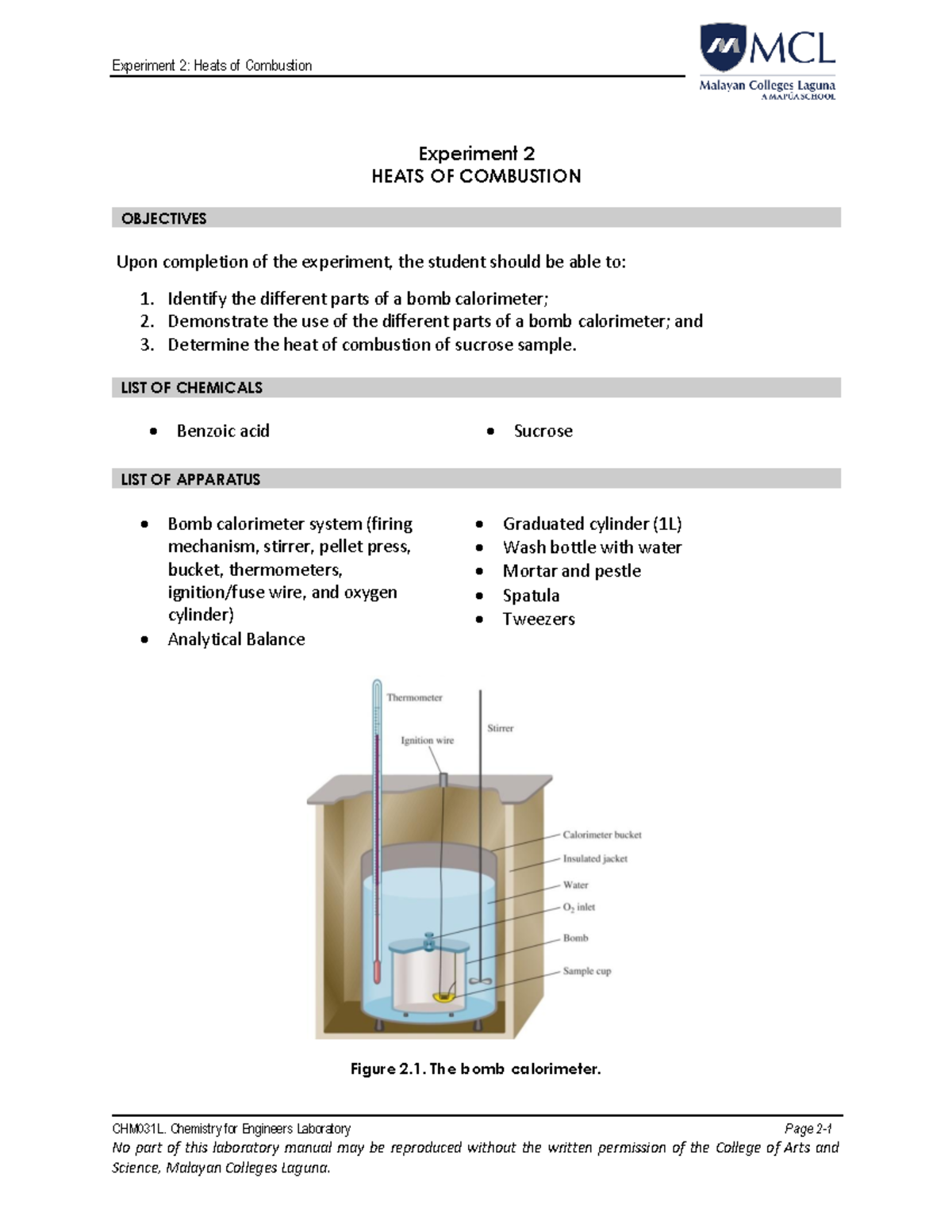 CHM031L Final Lab Report: Heats of Combustion Experiment 2 - Studocu
