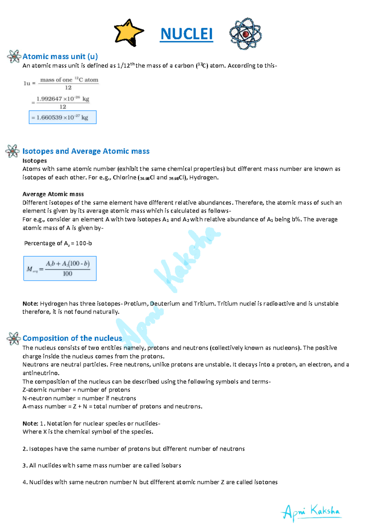 Nuclei and Atomic Mass: Key Concepts and PYQs (Course Code: 13) - Studocu