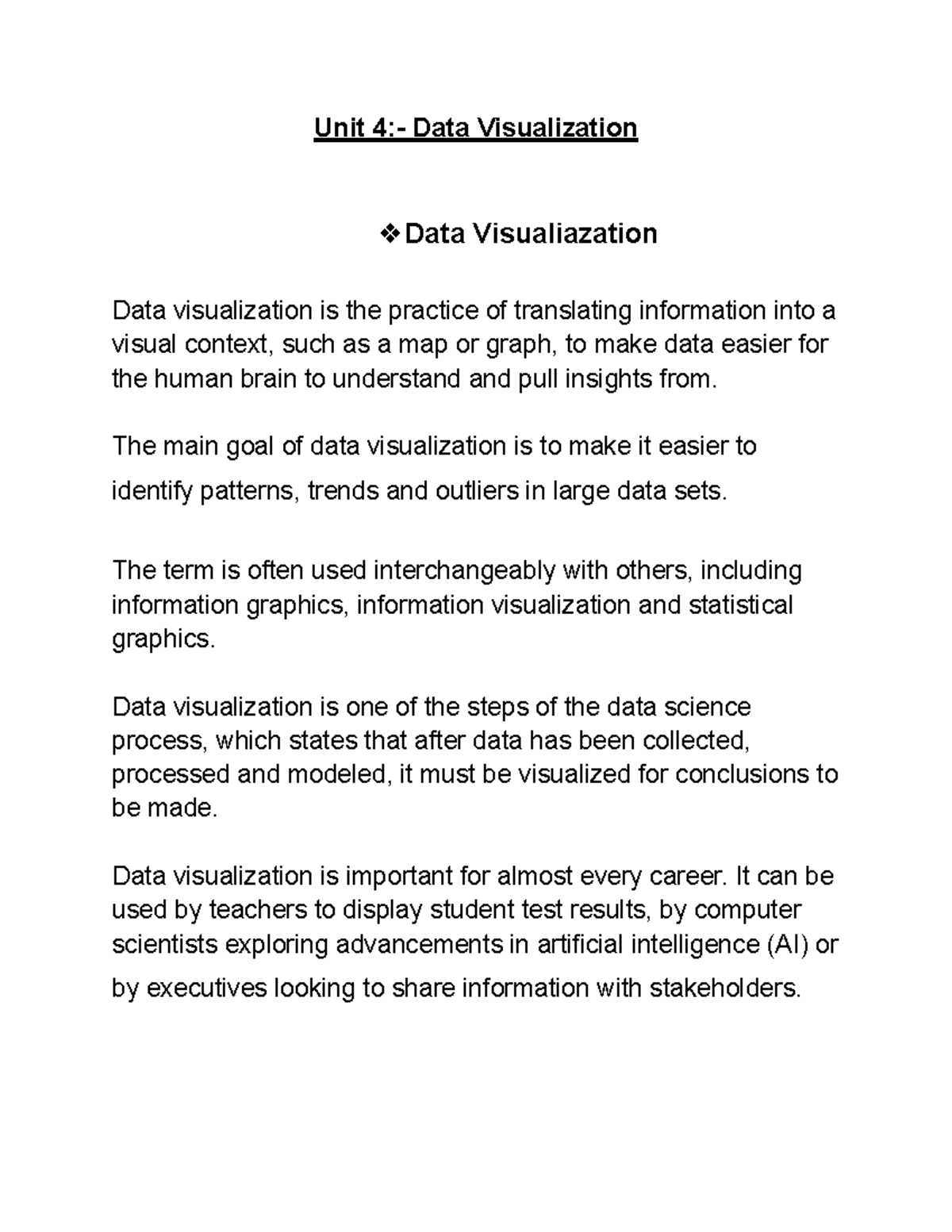 Unit 4 - Data Visualization Techniques and Importance - Studocu