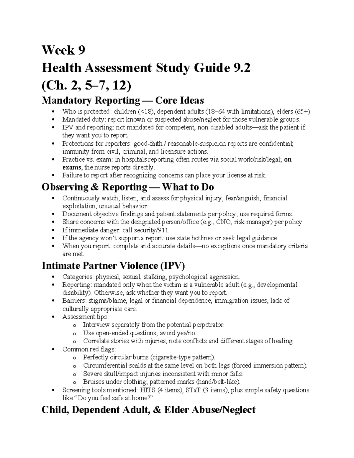 WK 9 9.2 Health Assessment Study Guide: Reporting & Nutrition Insights ...