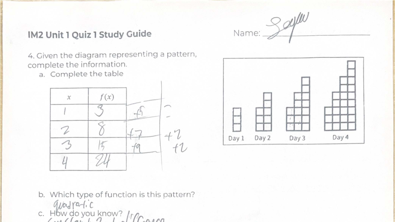 IM2 Unit 1 Quiz 1 Study Guide: Function Patterns & Graphs - Studocu