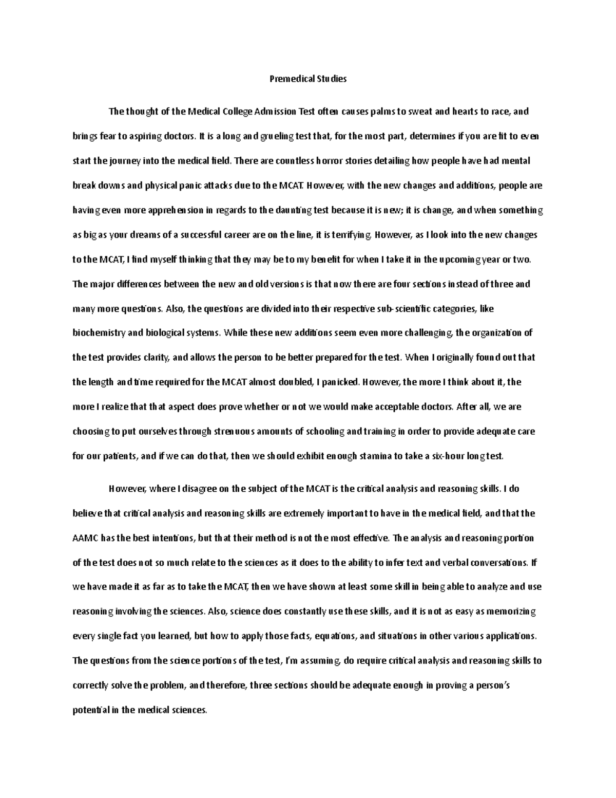 First essay mcat - Each week this class the professor asks the students ...