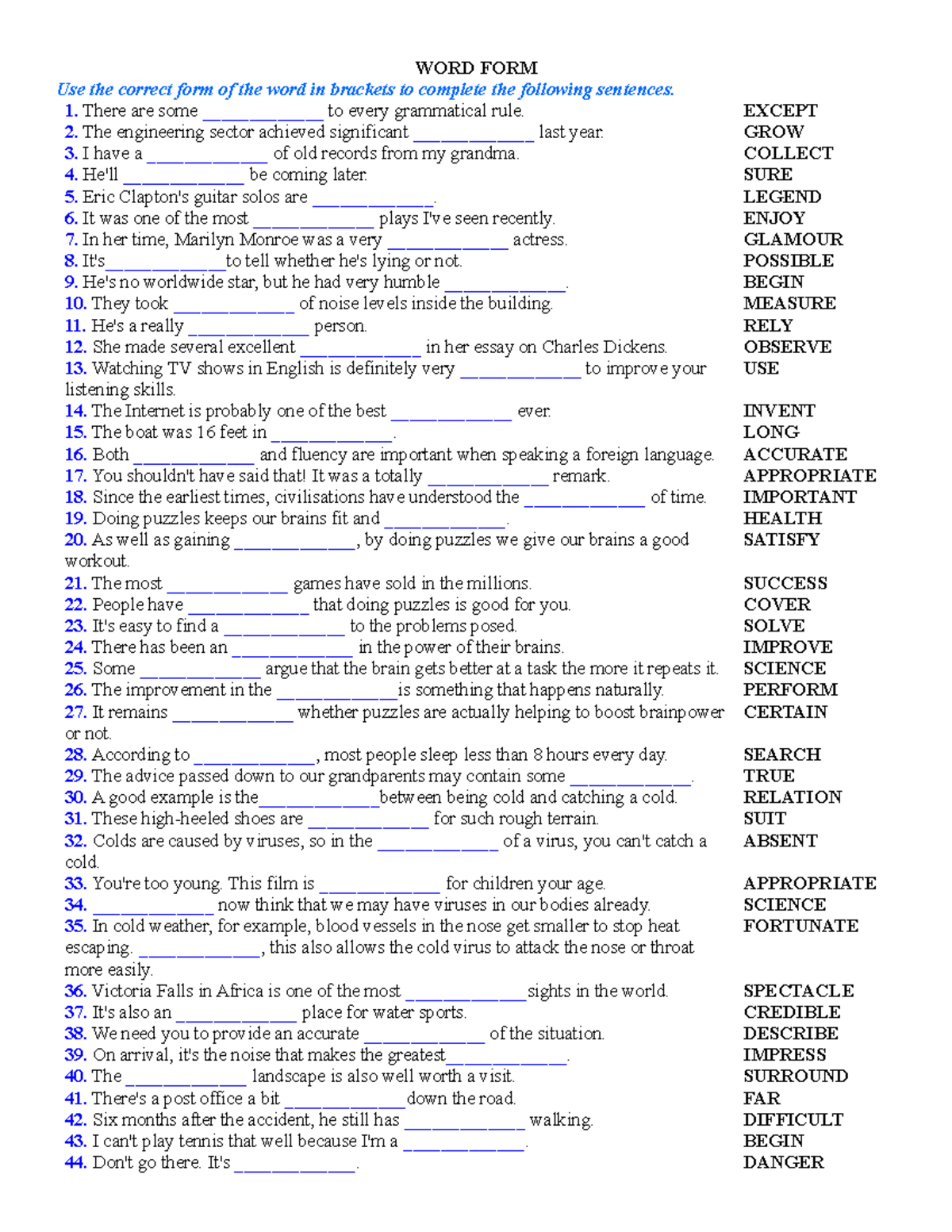 WORD FORM HSG - Practice Exercises for Gifted Students - Studocu