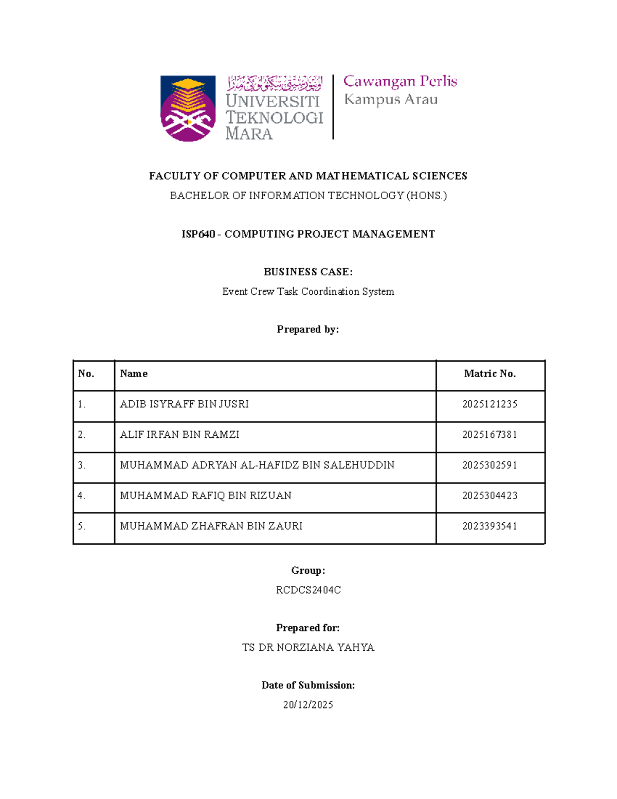 ISP640 Computing Project Management: Business Case for Event Crew ...