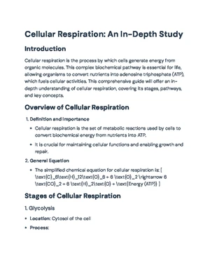 Cellular Respiration - Study Notes & Assignments - Studocu