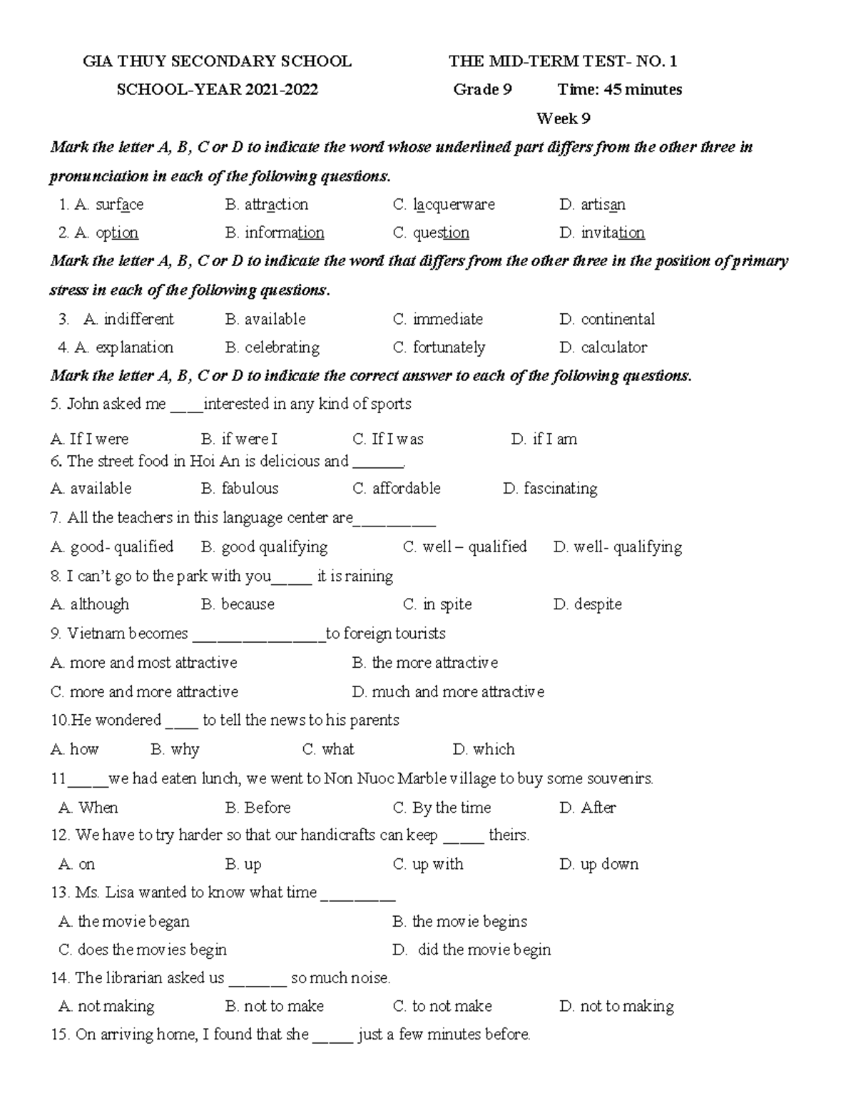 Grade 9 Midterm Exam Practice - GIA THUY SCHOOL (De-thi-gk-gr9ta9 ...