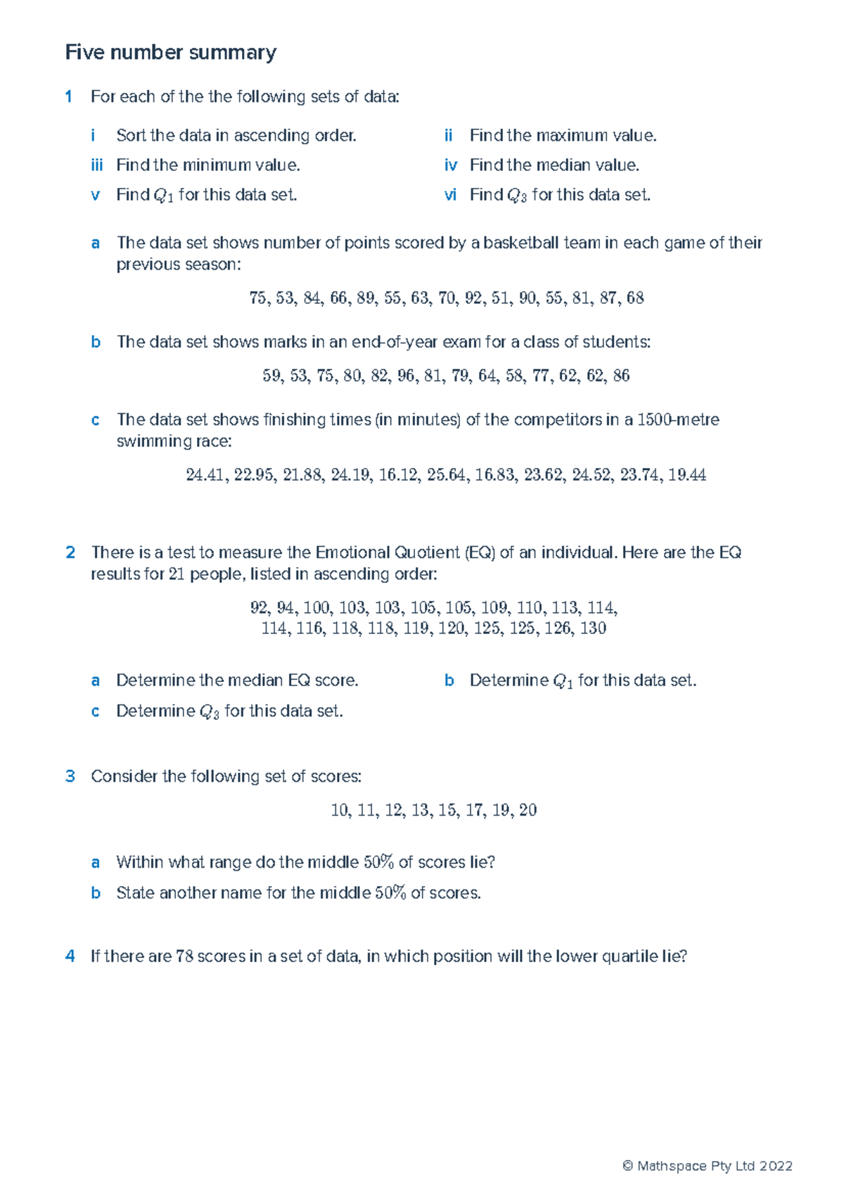 Box Plots and Five Number Summary Analysis - Worksheet - Studocu