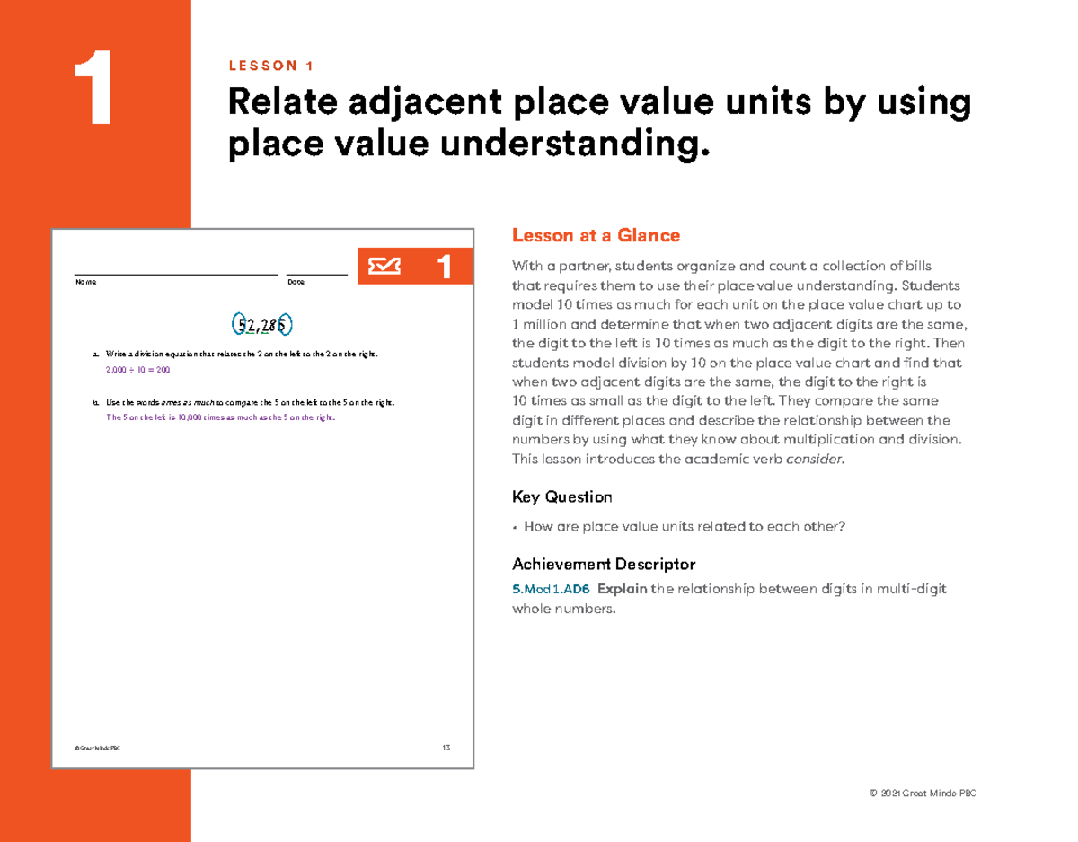 Eureka Math 2: Grade 5 M1 Topic A Lesson 1 - Place Value Understanding ...