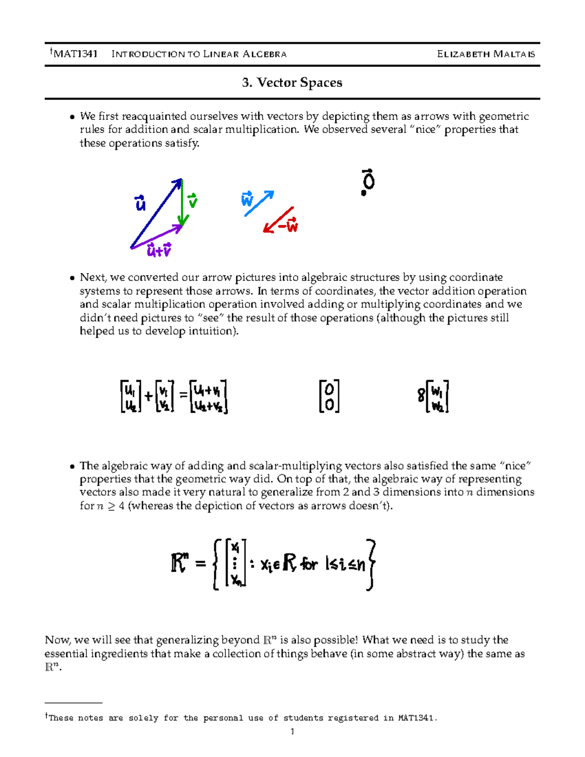 MAT1341 Lecture Notes: Vector Spaces and Axioms Overview - Studocu