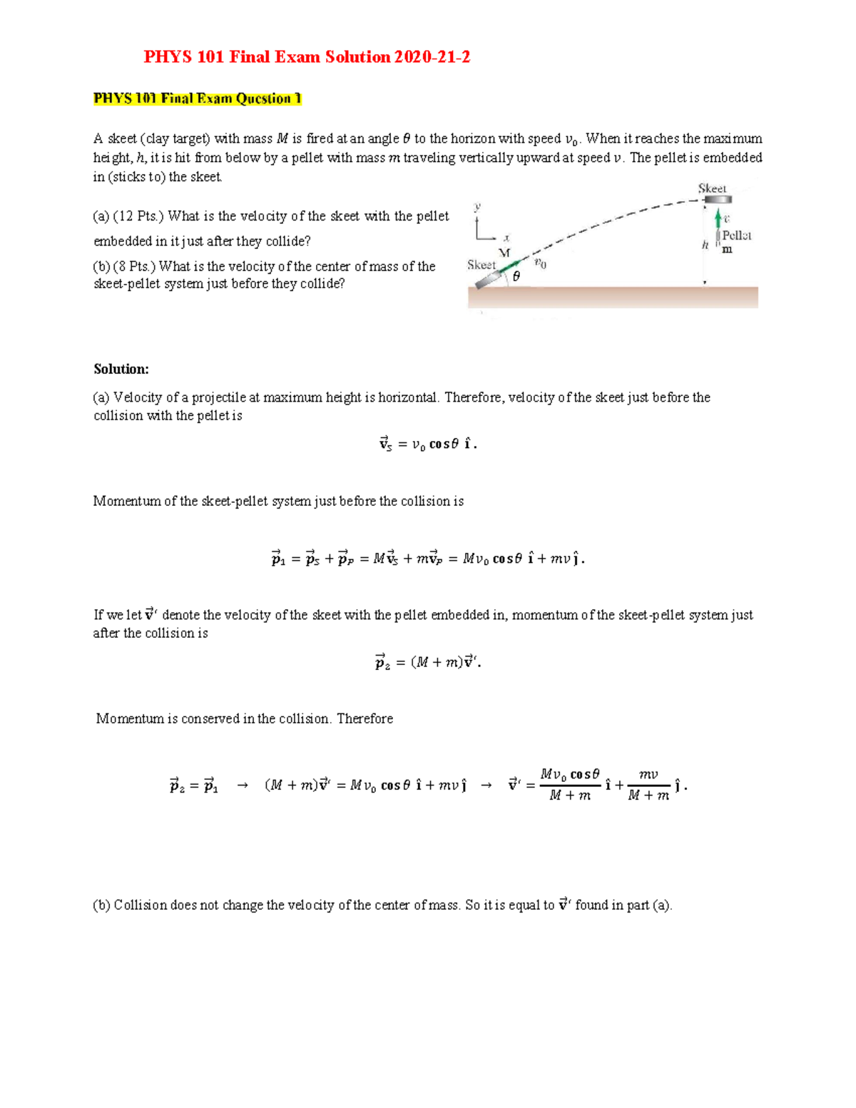 PHYS 101 Final Exam Solutions and Explanations (2020-21) - Studocu