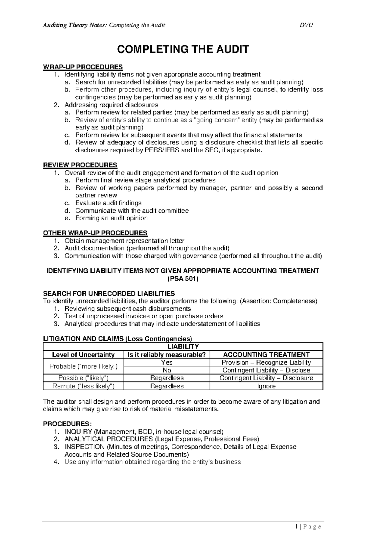 Completing the Audit: Key Wrap-Up Procedures and Considerations - Studocu