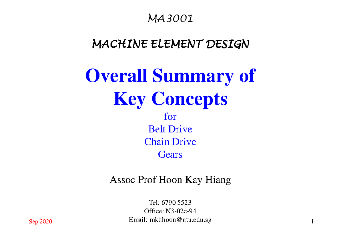 MA3001 Summary of Key Concepts for Machine Element Design (Sep 2020 ...