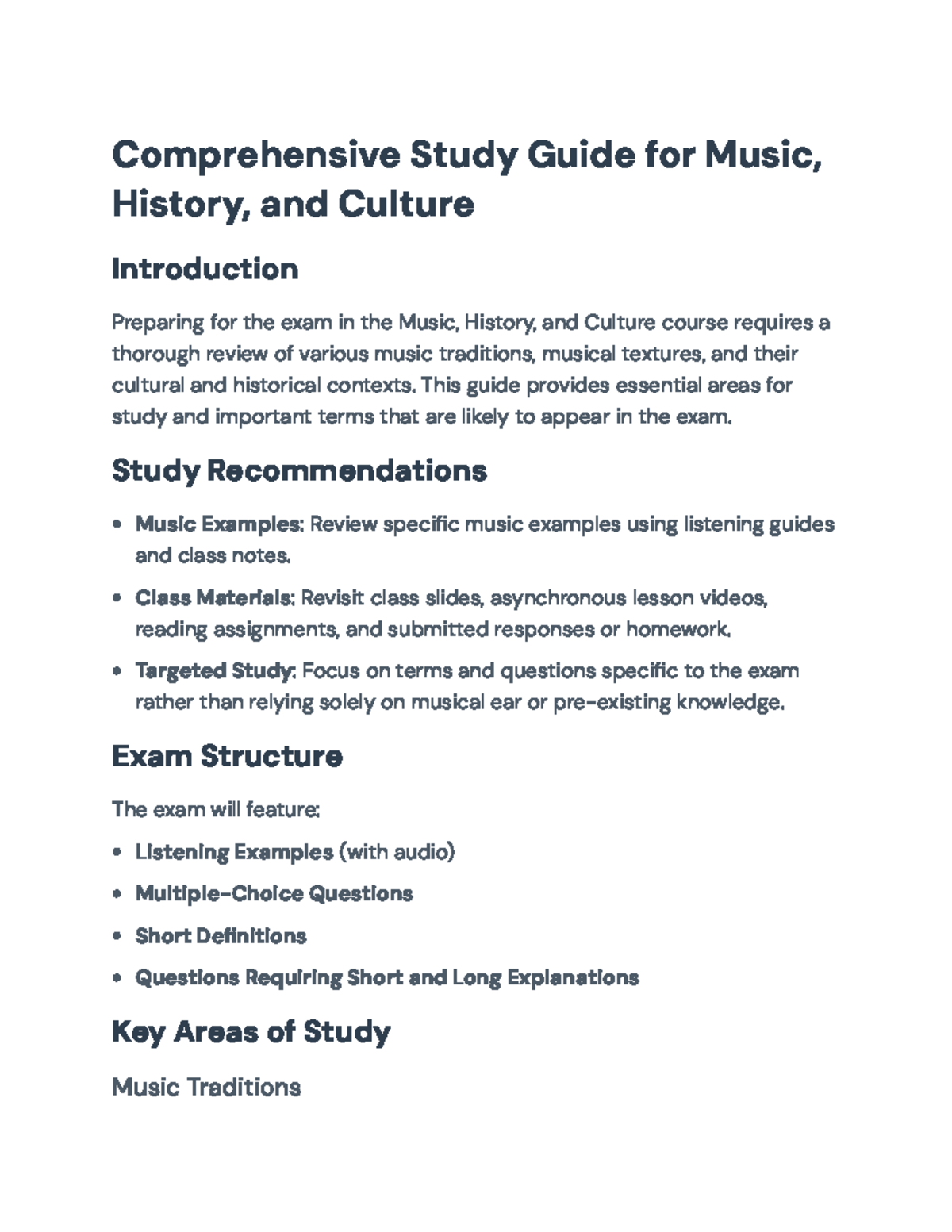 Comprehensive Study Guide for Music, History, and Culture Exam ...