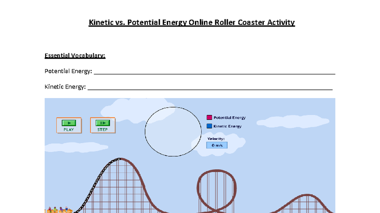 Physics Worksheet: Kinetic vs. Potential Energy in Roller Coasters ...