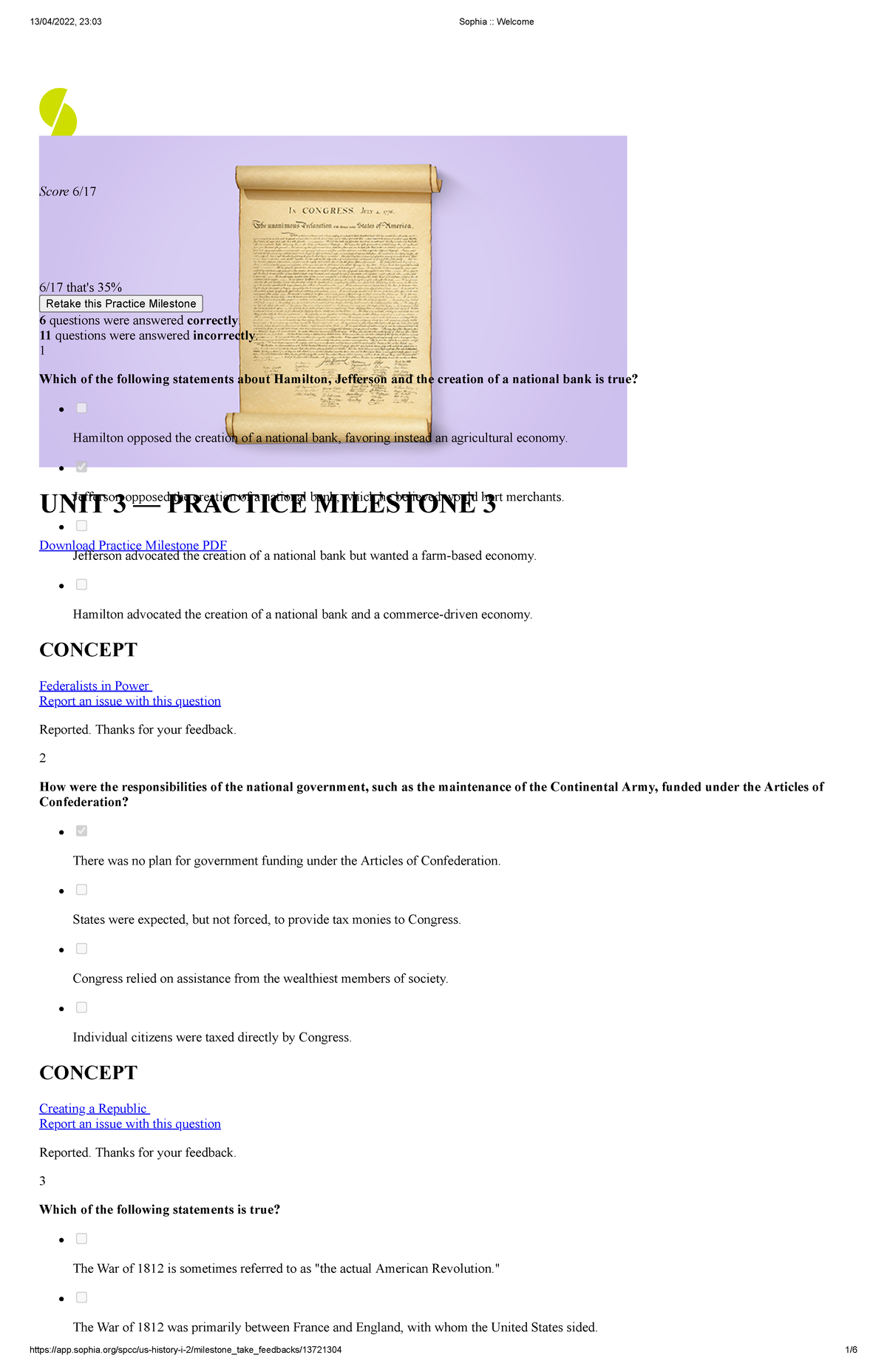 Practice - sophia us history2 milestone 3 - UNIT 3 — PRACTICE MILESTONE ...