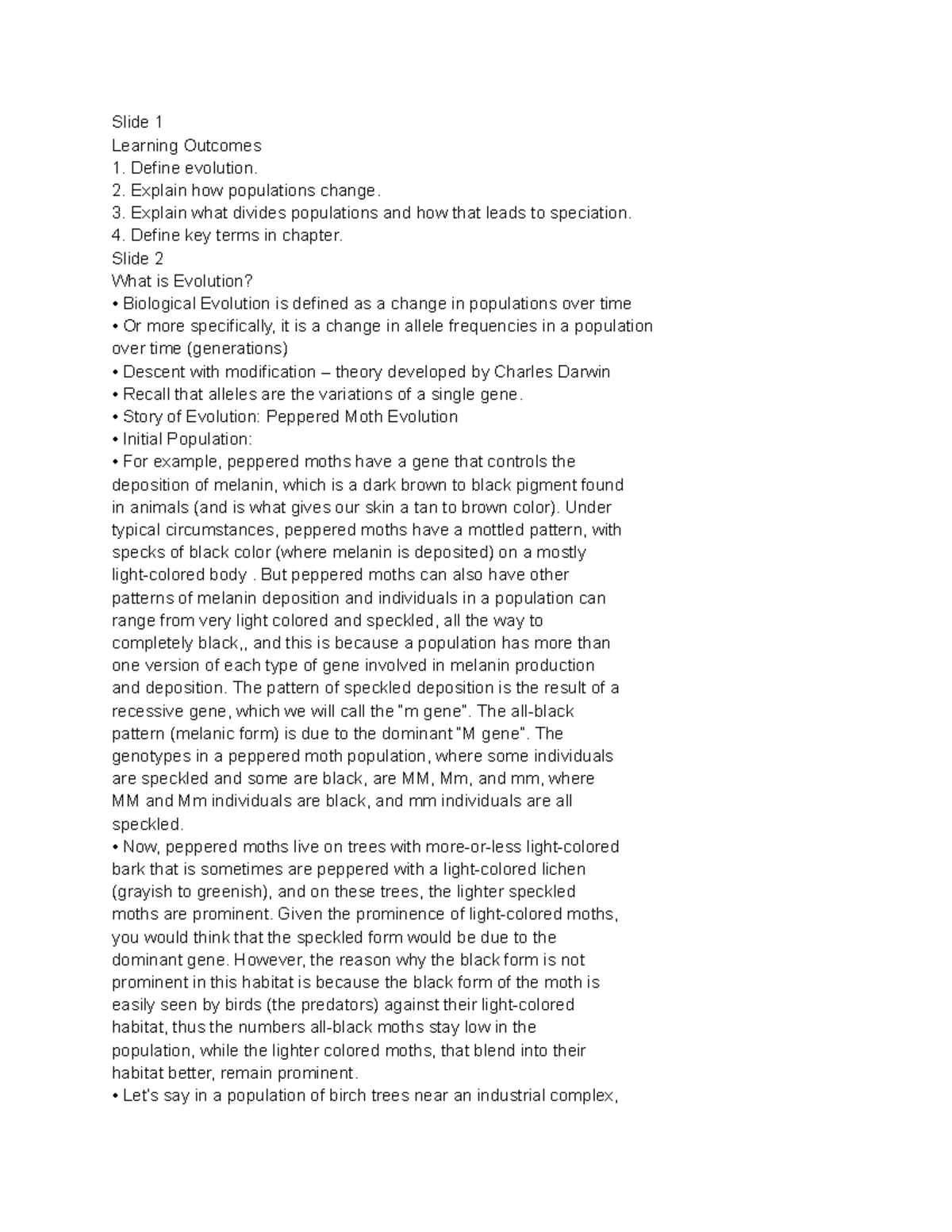 Evolutionary Biology: Learning Outcomes and Key Concepts (BIO202 Final ...