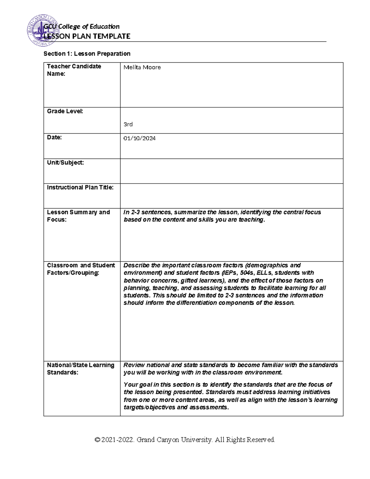Coe-3rd-Grade-Lesson-Plan-Template for Teacher Candidates - Studocu