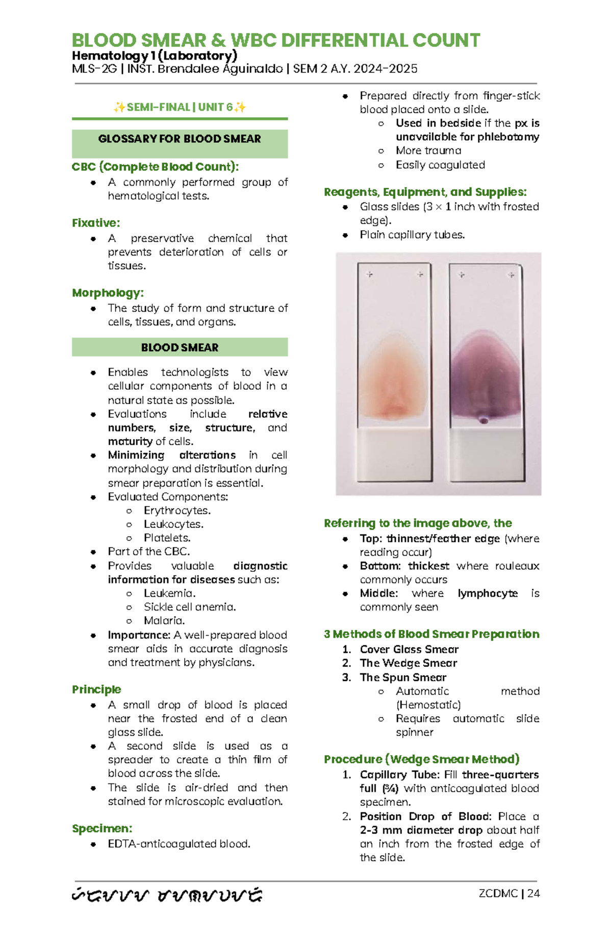 BSML-3120-LAB Hematology 1: Blood Smear WBC Differential Count Guide ...