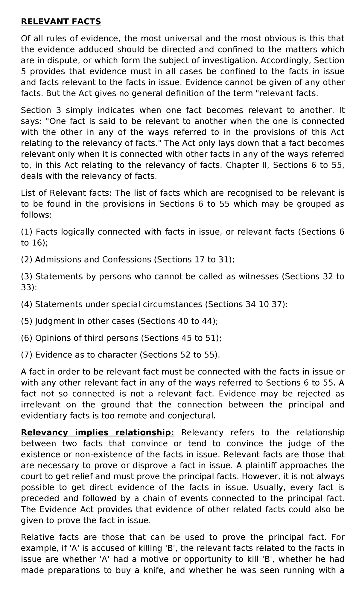 Fact, fact in issue, relevant fact - RELEVANT FACTS Of all rules of ...