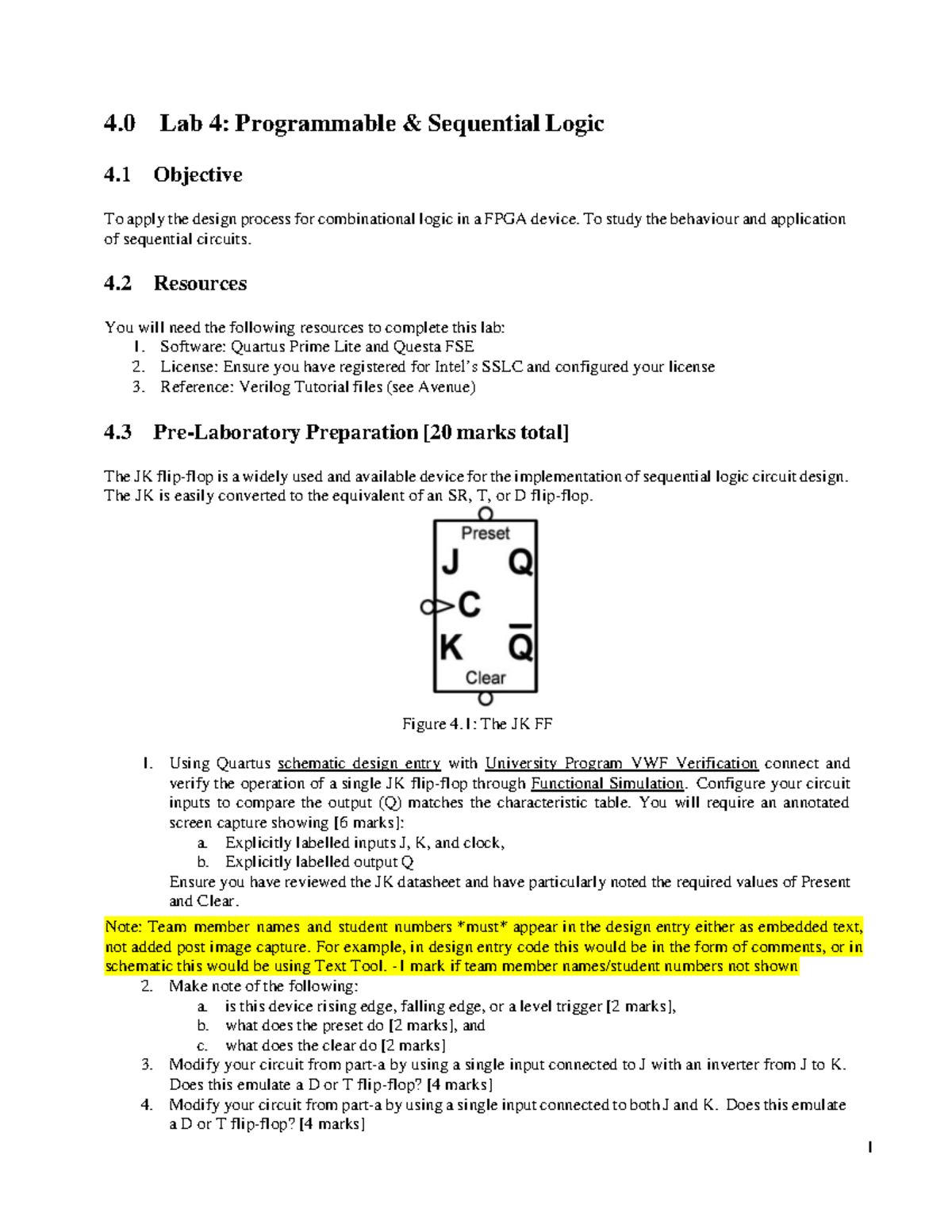 2024 2DI4 Lab Manual: Lab 4 - Programmable & Sequential Logic - Studocu