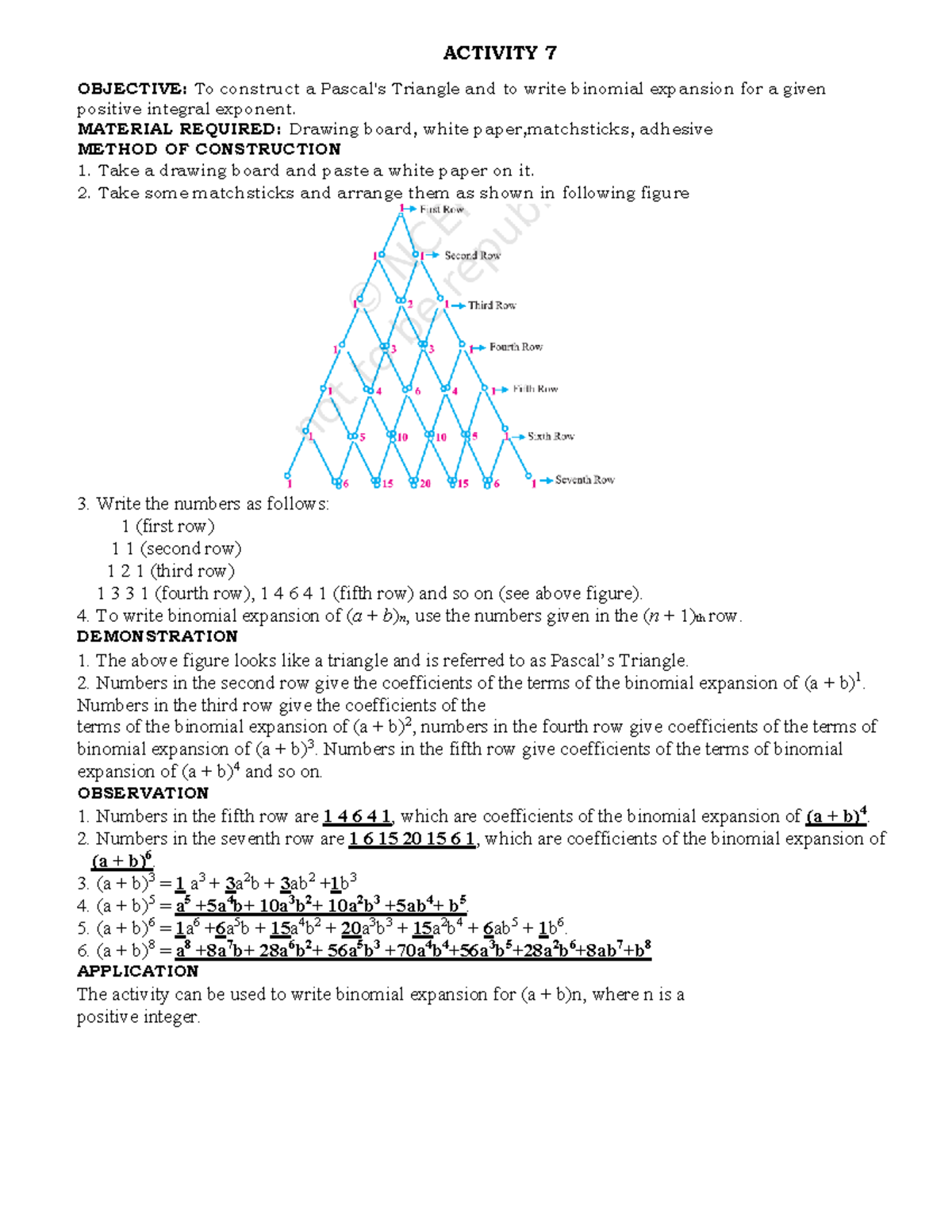 Activity 7: Constructing a Triangle & Binomial Expansion - Studocu