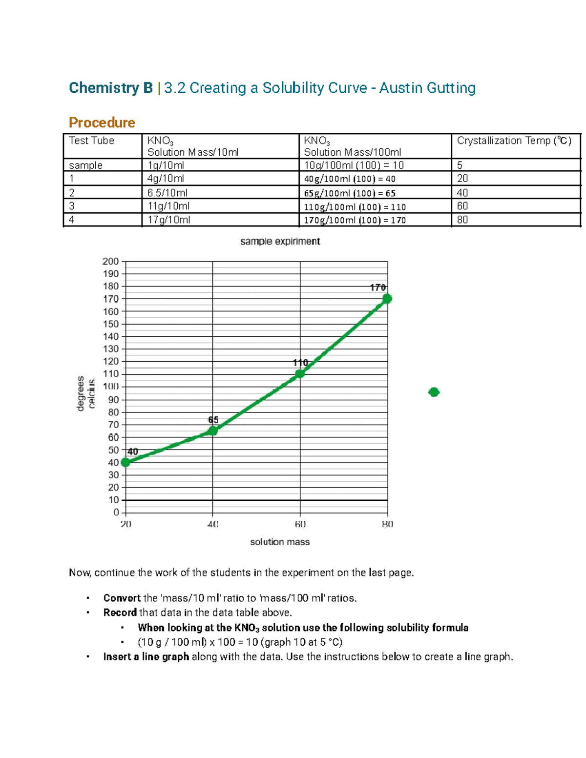 3.2 Assignment - Chemistry B: Solubility Curve Experiment Guide - Studocu