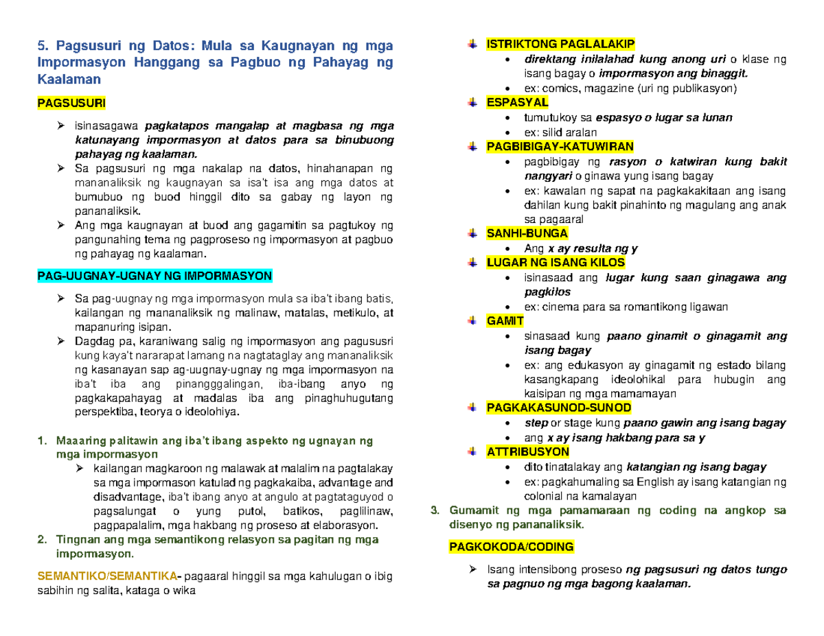 Lecture 5 - lec - 5. Pagsusuri ng Datos: Mula sa Kaugnayan ng mga ...