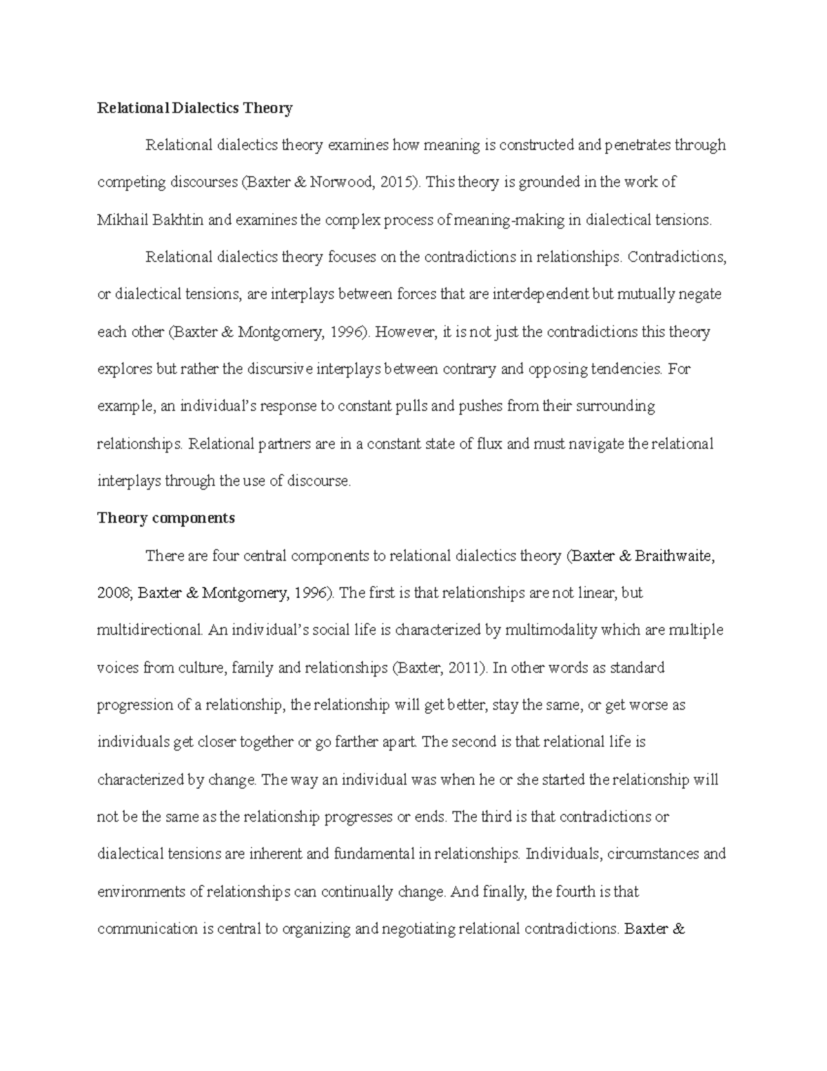Relational Dialectics Theory (Course Code) - Final Paper Insights - Studocu