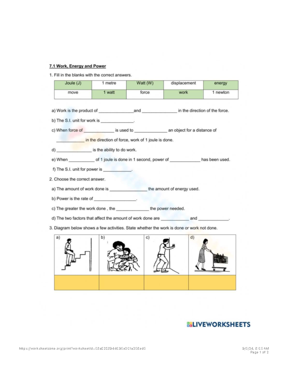 7.1 Work, Energy, and Power: Fill-in-the-Blank Worksheet - Studocu